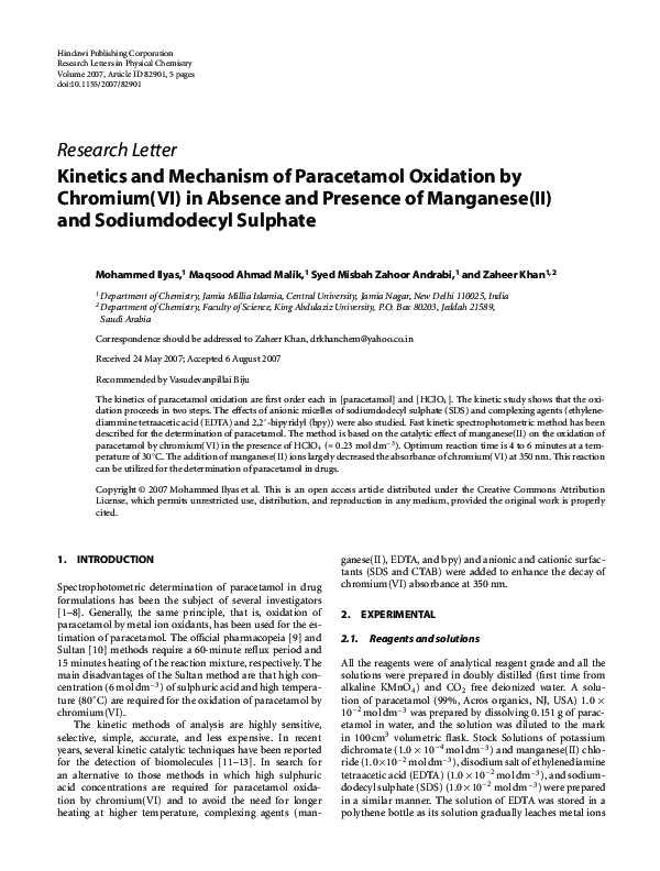 (PDF) Kinetics and Mechanism of Paracetamol Oxidation by Chromium (VI ...