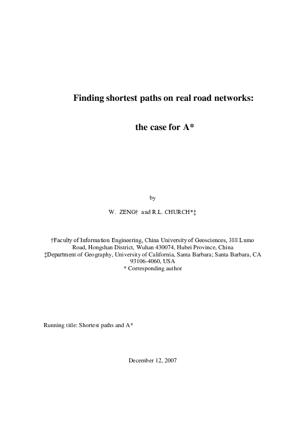Pdf Enhancing A For Shortest Paths In Road Networks