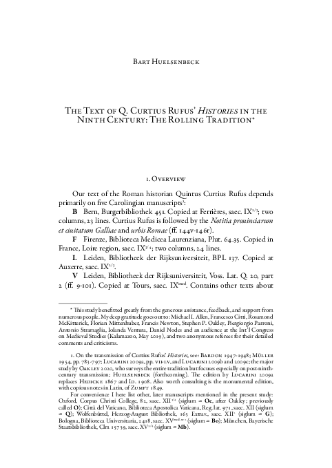 (PDF) The Text of Q. Curtius Rufus' Histories in the Ninth Century: The ...