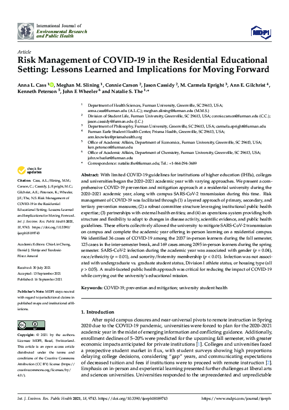 (PDF) Risk Management of COVID-19 in the Residential Educational ...