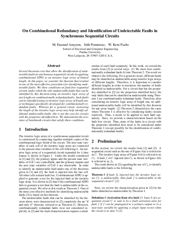 (PDF) On Combinational Redundancy and Identification of Undetectable Faults in Synchronous ...