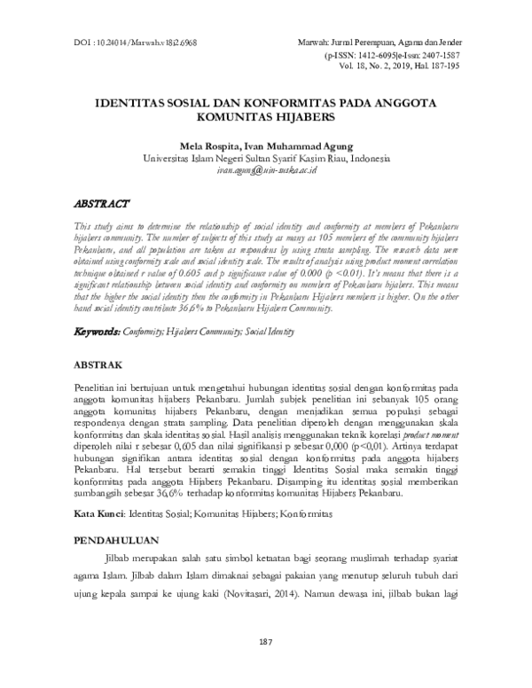 (PDF) Identitas Sosial Dan Konformitas Pada Anggota Komunitas Hijabers | Ivan M Agung - Academia.edu
