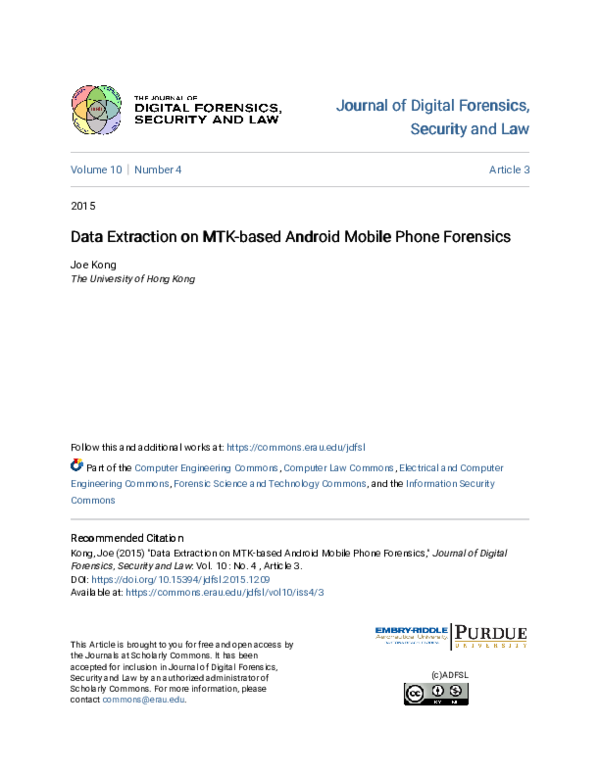 (PDF) Data Extraction on MTK-based Android Mobile Phone Forensics
