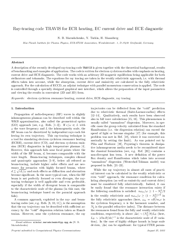 (PDF) Ray-tracing code TRAVIS for ECR heating, EC current drive and ECE ...