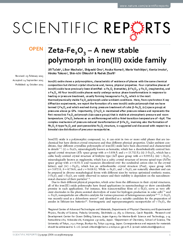 (PDF) Zeta-Fe2O3 – A new stable polymorph in iron(III) oxide family