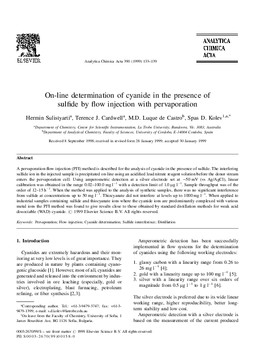 Pdf On Line Determination Of Cyanide In The Presence Of Sulfide By