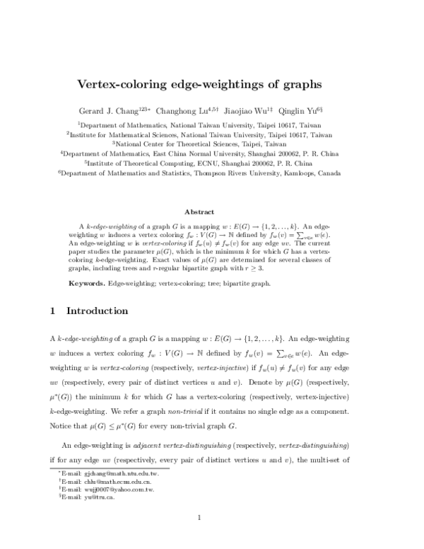 (PDF) Vertex-coloring Edge-weightings of Graphs