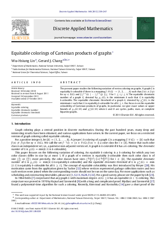 (PDF) Equitable colorings of Cartesian products of graphs | Gerard ...