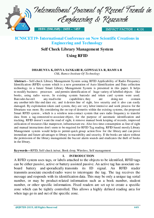 (PDF) Self Check Library Management System Using RFID