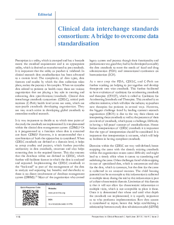 (PDF) Clinical data interchange standards consortium: A bridge to ...