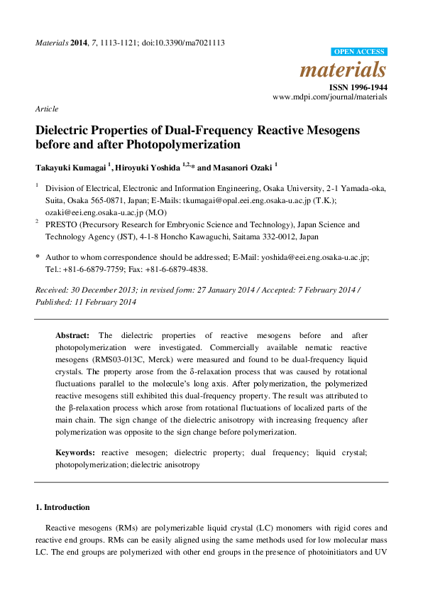 (PDF) Dielectric Properties of Dual-Frequency Reactive Mesogens before ...
