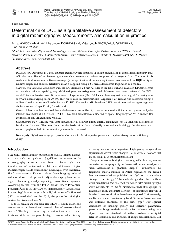 Pdf Determination Of Dqe As A Quantitative Assessment Of Detectors In