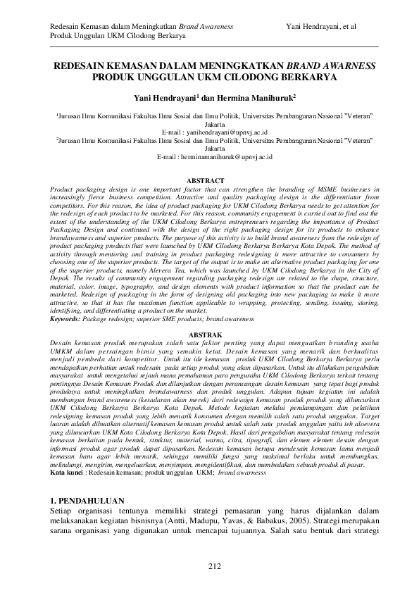 (PDF) Redesain Kemasan Dalam Meningkatkan Brand Awarness Produk ...