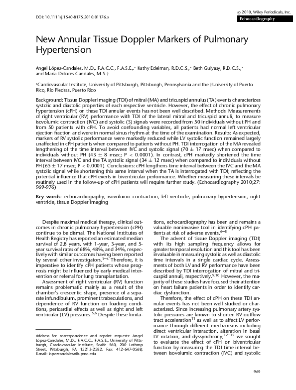 (PDF) New Annular Tissue Doppler Markers of Pulmonary Hypertension