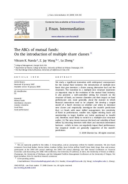 (PDF) The ABCs of mutual funds: On the introduction of multiple share ...