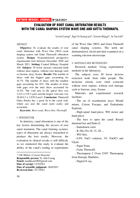 (PDF) Evaluation of Root Canal Obturation Results with the Canal ...