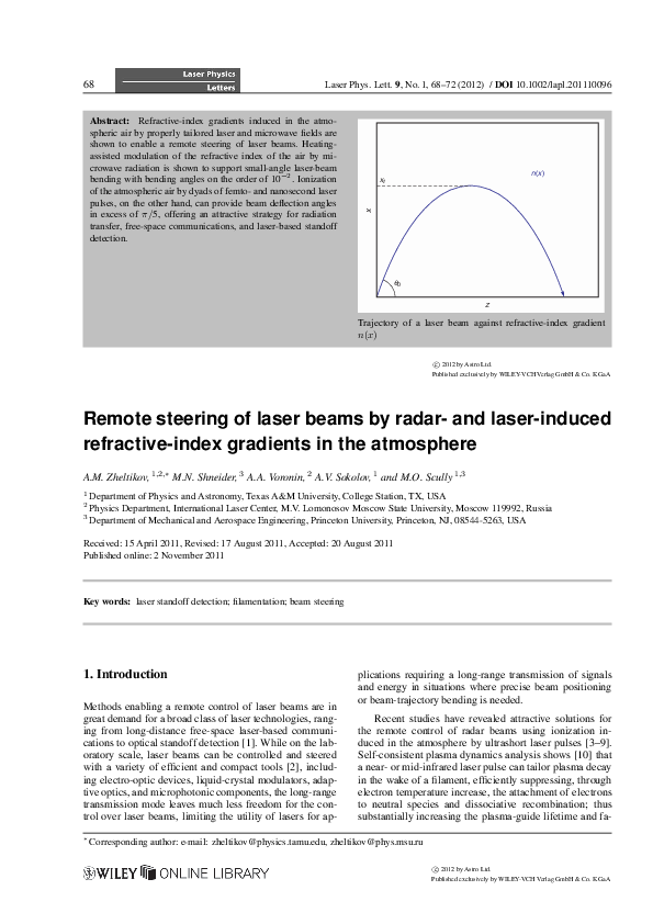 (PDF) Remote steering of laser beams by radar- and laser-induced ...