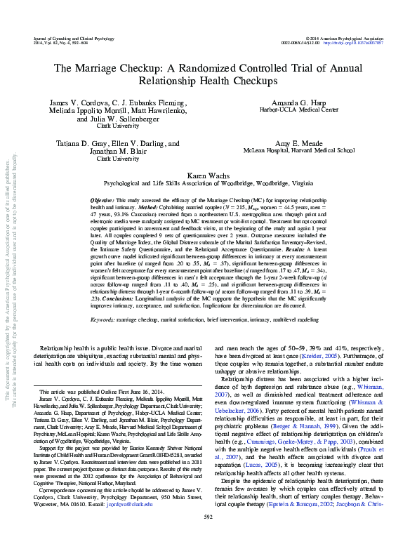 (PDF) The Marriage Checkup: A randomized controlled trial of annual ...