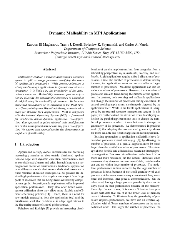 (PDF) Dynamic malleability in mpi applications