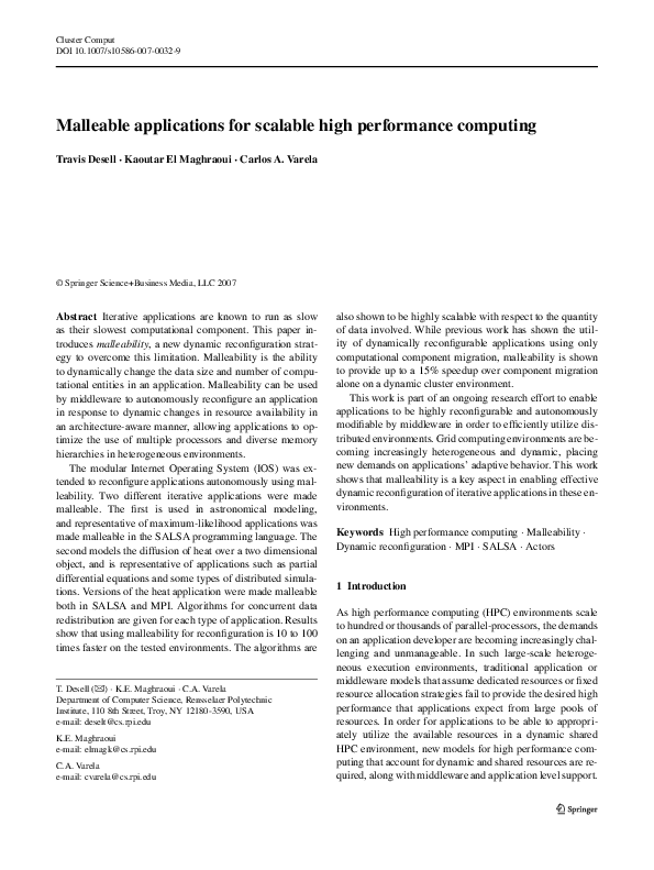 (PDF) Malleable applications for scalable high performance computing