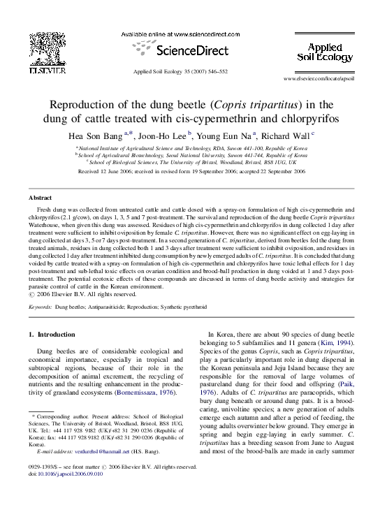 (PDF) Reproduction of the dung beetle (Copris tripartitus) in the dung ...