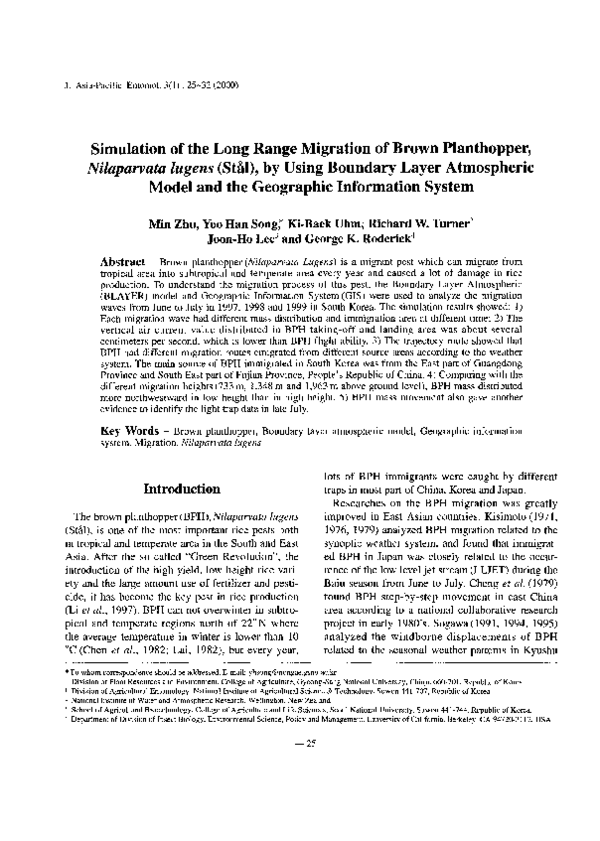 (PDF) Simulation of the Long Range Migration of Brown Planthopper ...