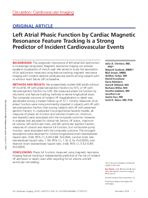 (PDF) Left Atrial Phasic Function by Cardiac Magnetic Resonance Feature ...