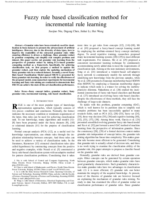 (PDF) Fuzzy rule based classification method for incremental rule learning (PDF) Fuzzy rule based classification method for incremental rule learning