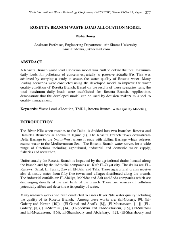 (PDF) Rosetta Branch Waste Load Allocation Model
