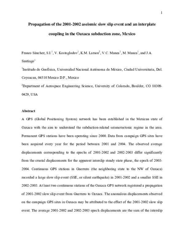 (PDF) Propagation of the 2001-2002 aseismic slow slip event and an ...