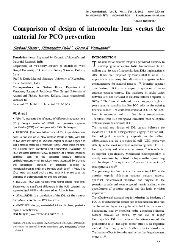 (PDF) Comparison of design of intraocular lens versus the material for ...