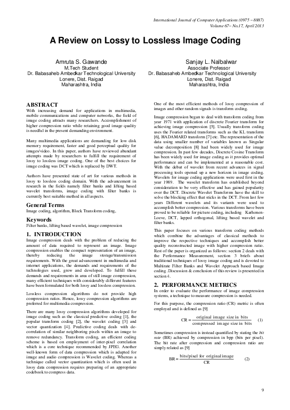 Pdf A Review On Lossy To Lossless Image Coding