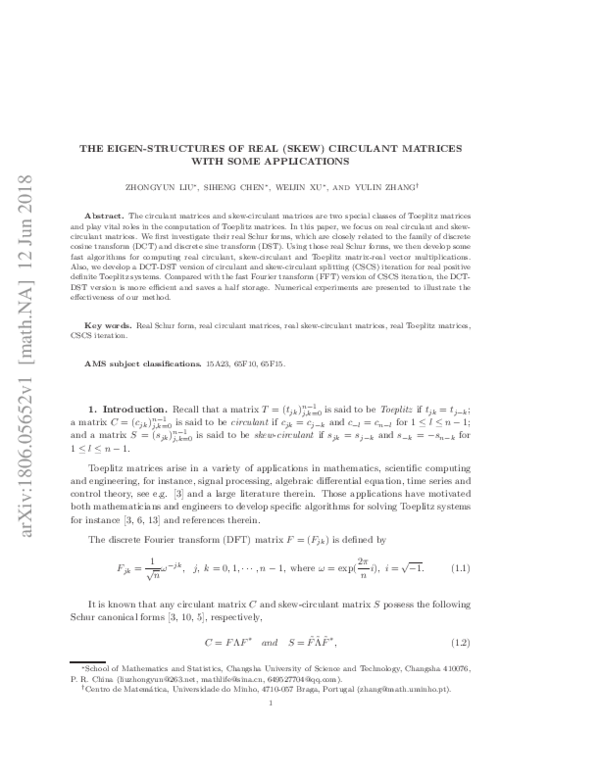 Pdf The Eigen Structures Of Real Skew Circulant Matrices With Some Applications