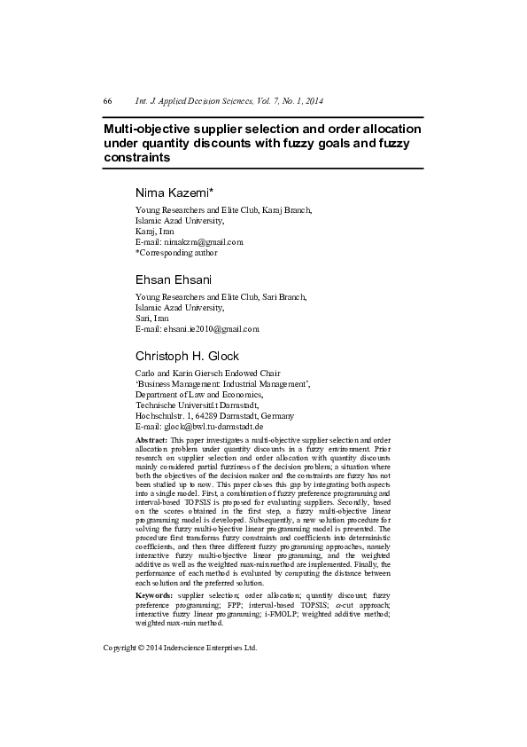 Pdf Multi Objective Supplier Selection And Order Allocation Under