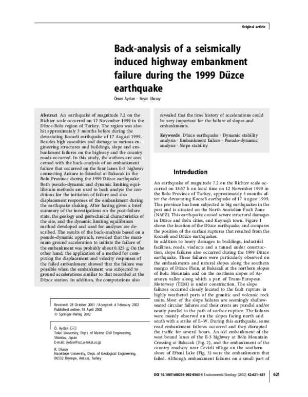 (PDF) Back-analysis of a seismically induced highway embankment failure ...