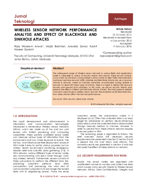 Pdf Wireless Sensor Network Performance Analysis And Effect Of