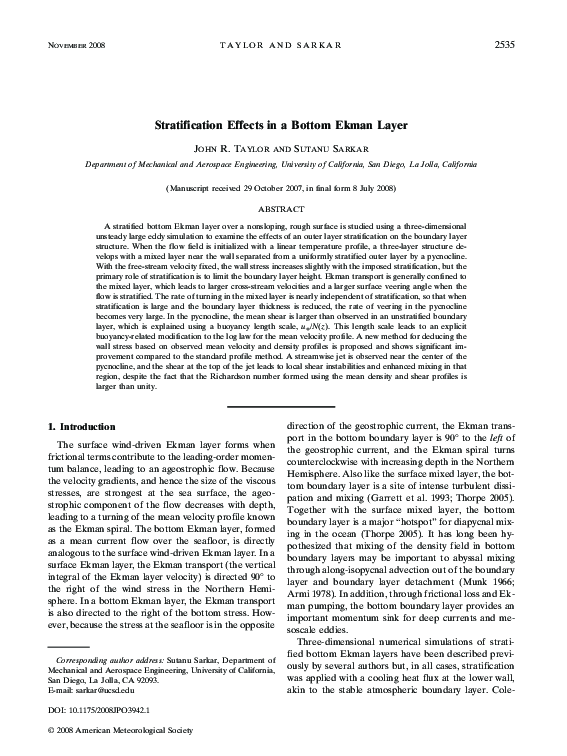 (PDF) Stratification Effects in a Bottom Ekman Layer