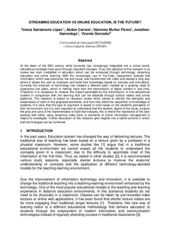 (PDF) STREAMING EDUCATION VS ONLINE EDUCATION, IS THE FUTURE