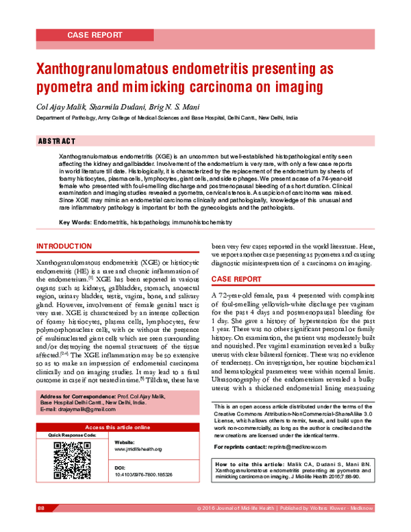 (PDF) Xanthogranulomatous endometritis presenting as pyometra and ...