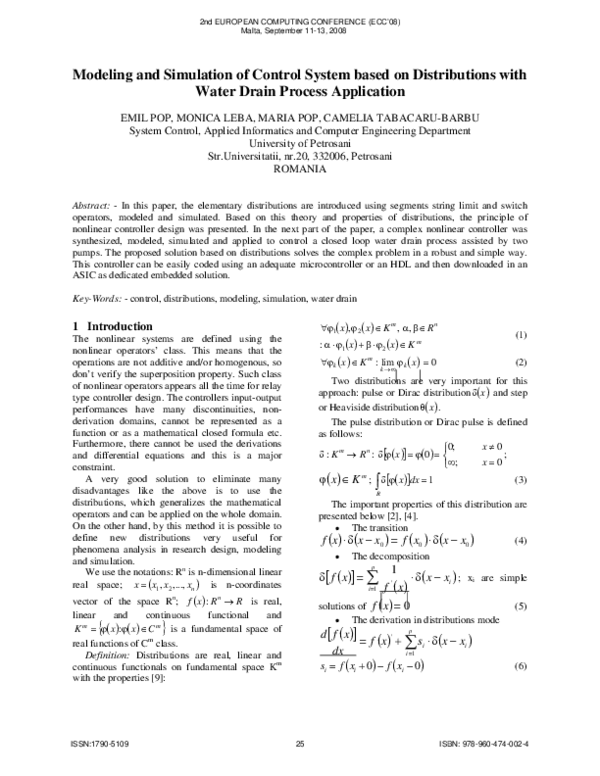 (PDF) Modeling and simulation of control system based on distributions with water drain process ...