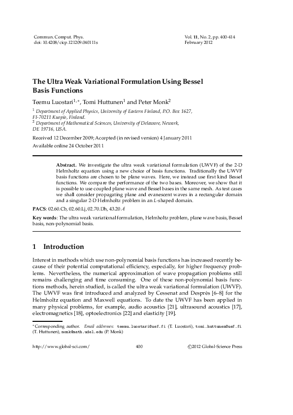 Pdf The Ultra Weak Variational Formulation Using Bessel Basis Functions