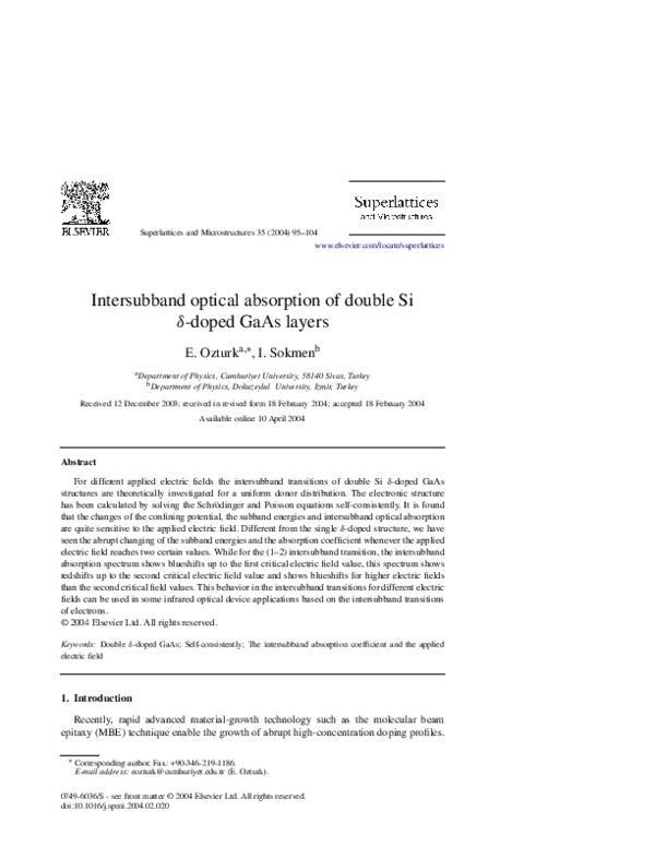 (PDF) Intersubband optical absorption of double Si δ-doped GaAs