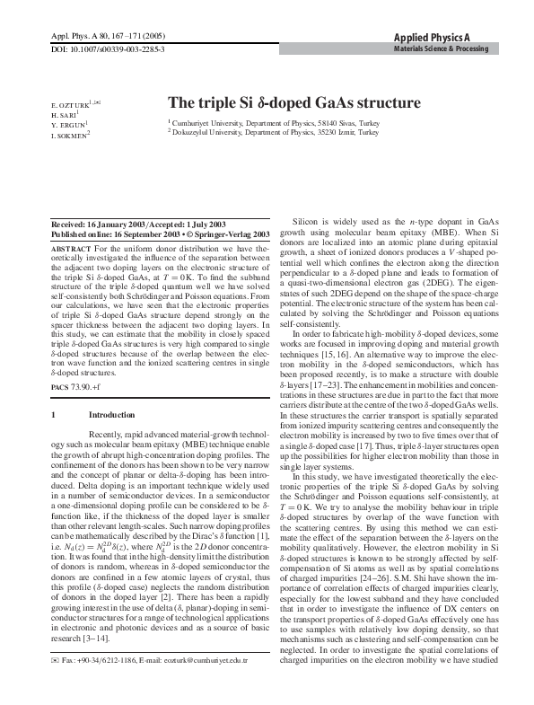 (PDF) The triple Si ? -doped GaAs structure