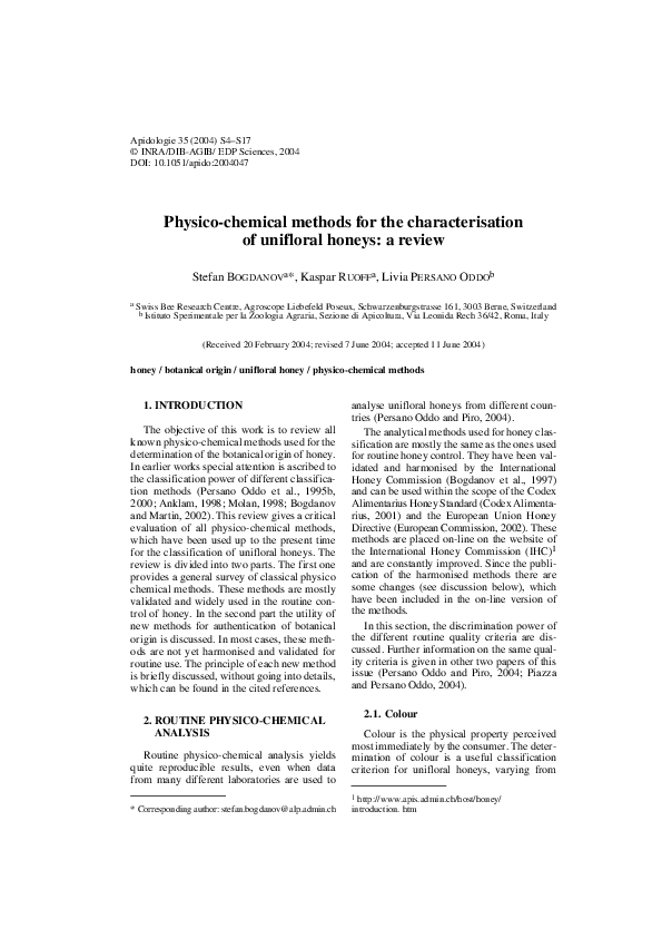 (PDF) Physico-chemical methods for the characterisation of unifloral ...