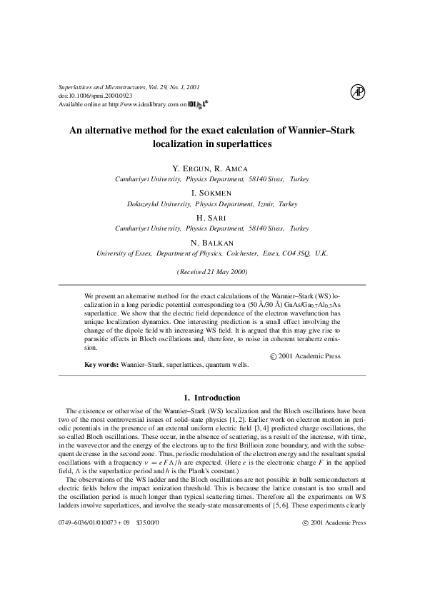 (PDF) An alternative method for the exact calculation of Wannier–Stark ...
