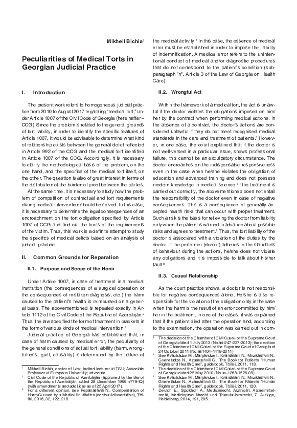 (PDF) Peculiarities of Medical Torts in Georgian Judicial Practice