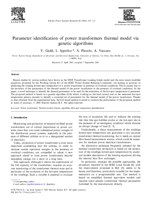 Pdf Parameter Identification Of Power Transformers Thermal Model Via Genetic Algorithms