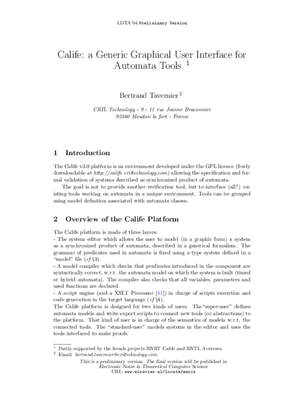 (PDF) Calife: A generic graphical user interface for automata tools