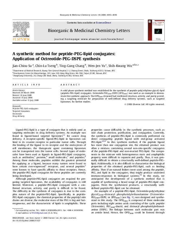 (PDF) A synthetic method for peptide-PEG-lipid conjugates: Application ...