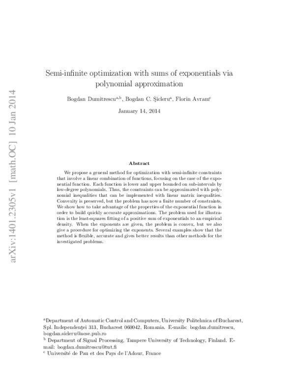 Pdf Semi Infinite Optimization With Sums Of Exponentials Via